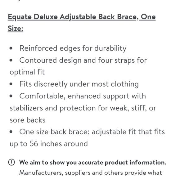 Equate | Other | Equate Deluxe Adjustable Back Brace One Size | Poshmark